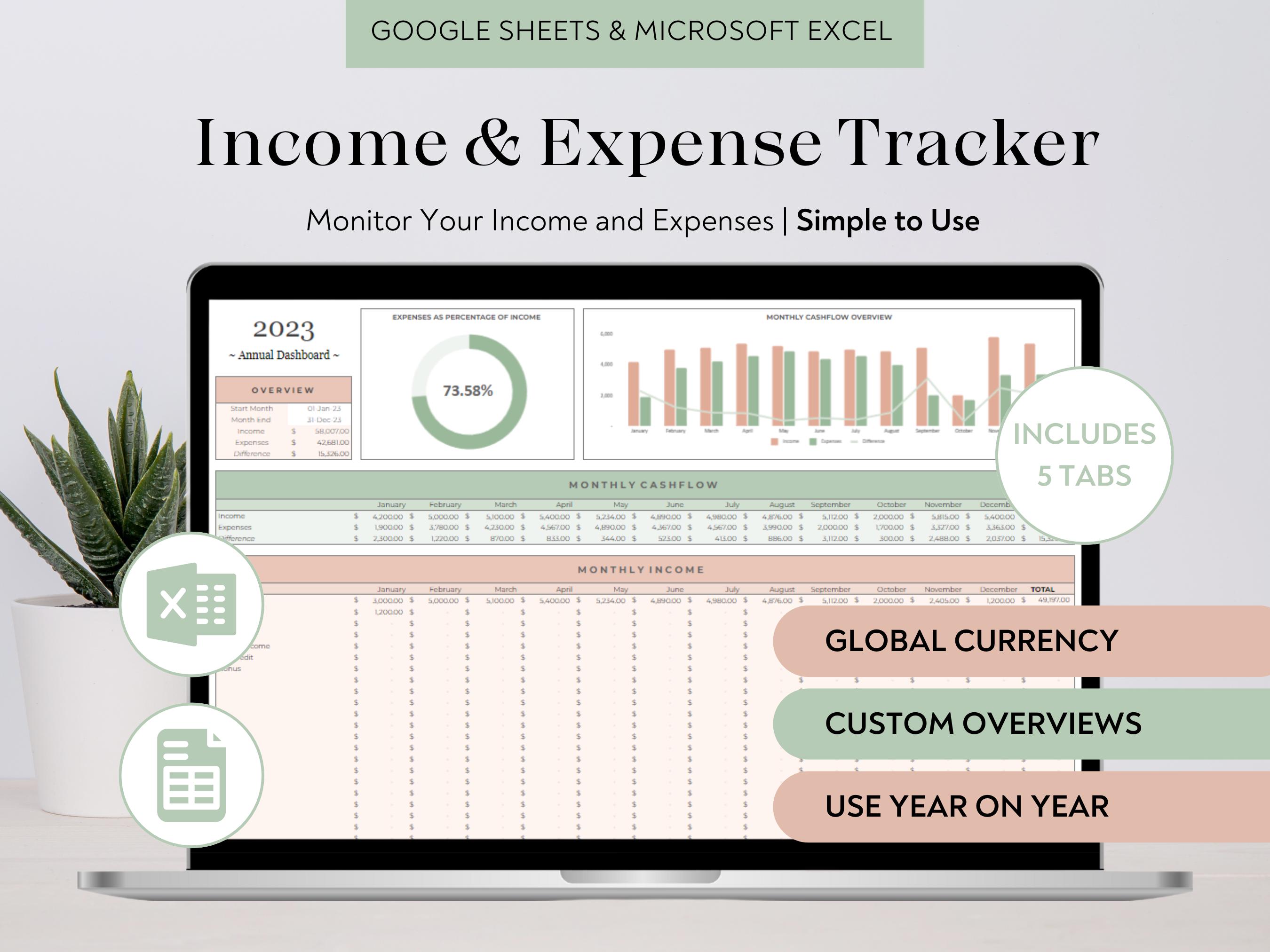 Income and Expense Tracker Excel Spreadsheet Google Sheets Small ...