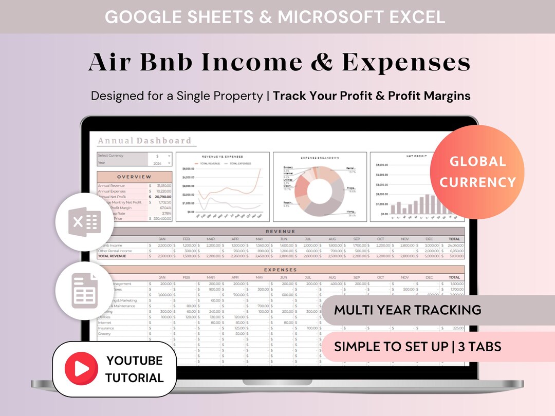 Airbnb Income & Expenses Tracker Spreadsheet Excel Vacation Rental ...