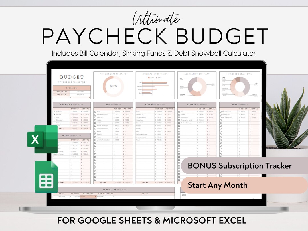 Ultimate Paycheck Budget Spreadsheet Excel Bill Calendar Savings ...