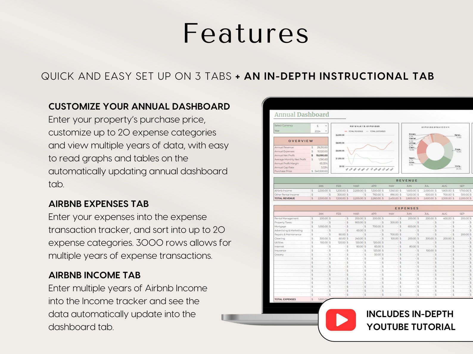 Airbnb Income & Expenses Tracker Spreadsheet Excel Vacation Rental ...