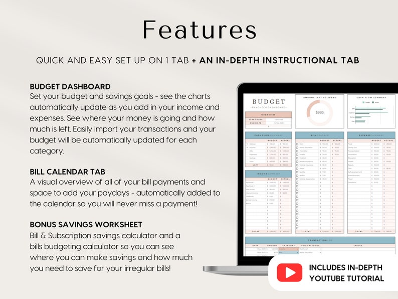 Paycheck Budget Tracker Spreadsheet Template: Excel & Google Sheets ...