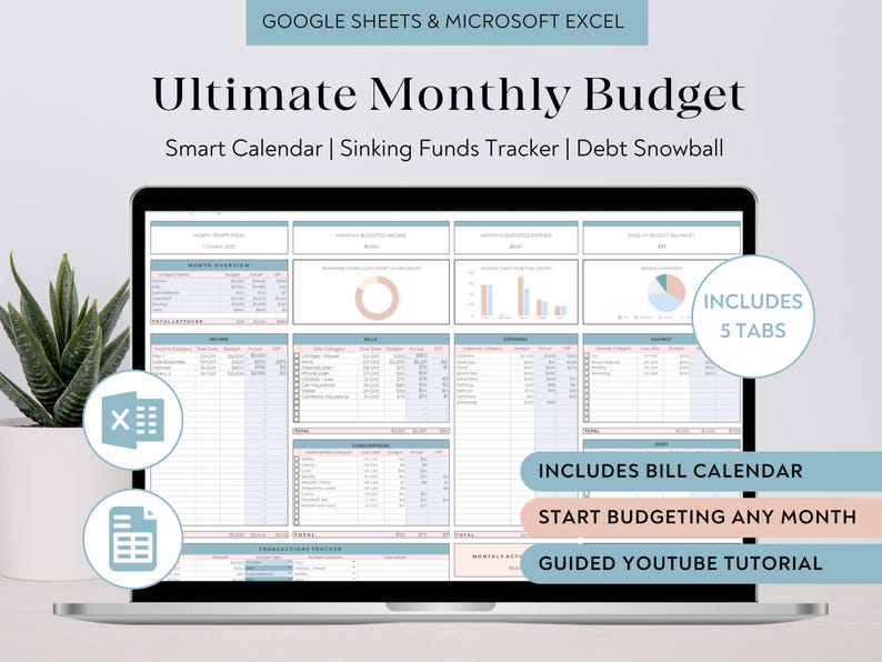 Ultimate Monthly Budget Spreadsheet Excel Monthly Budget Planner Google ...