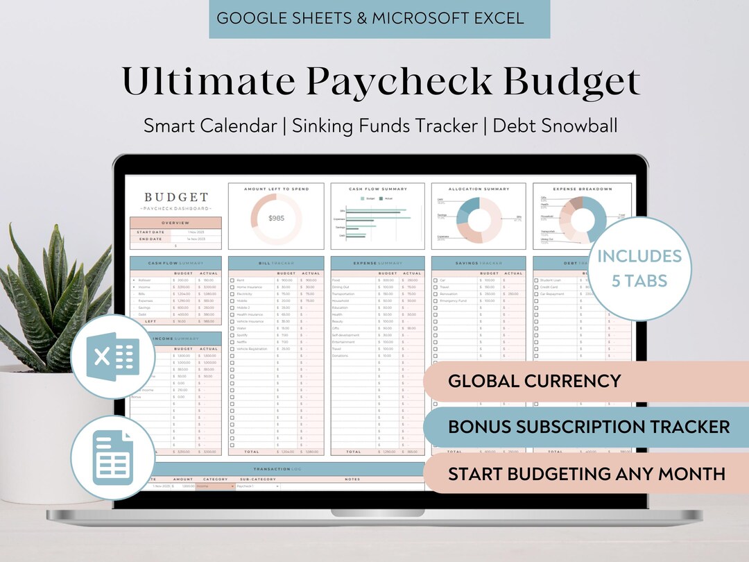 Ultimate Paycheck Budget Spreadsheet Excel Budget Planner Google Sheets ...