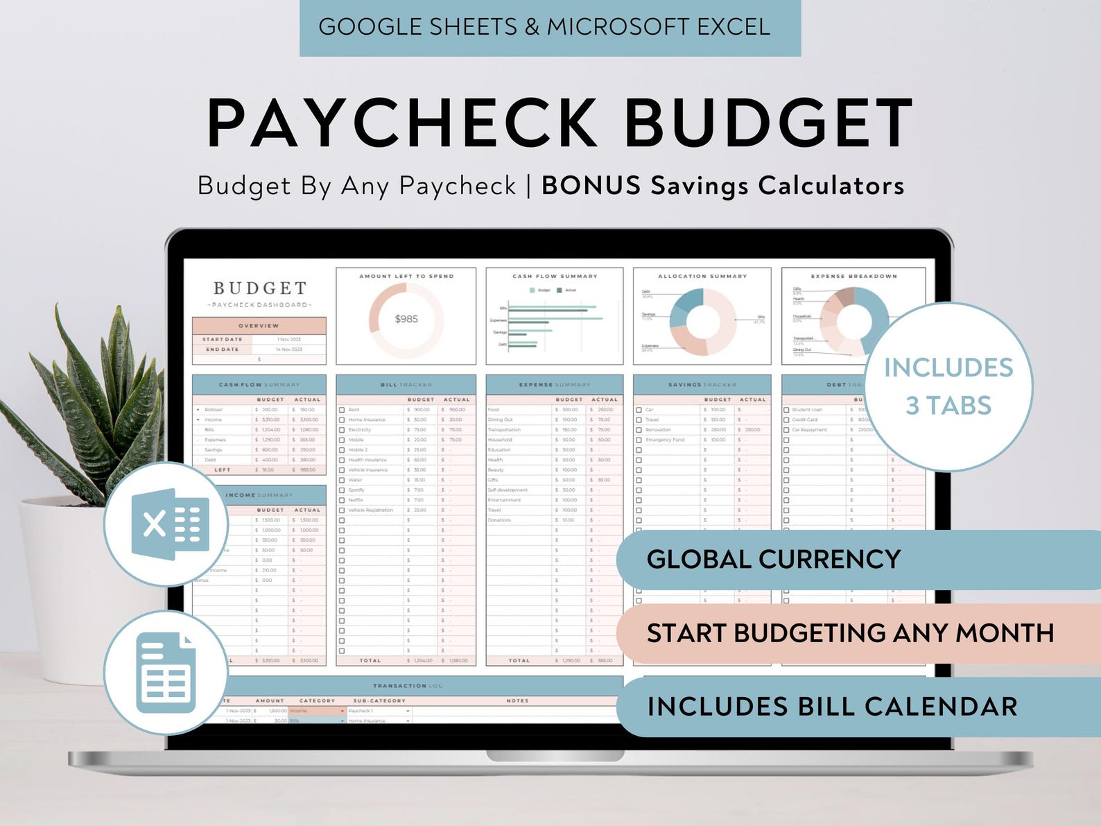 Paycheck Budget Excel Budget by Paycheck Spreadsheet Google Sheets ...