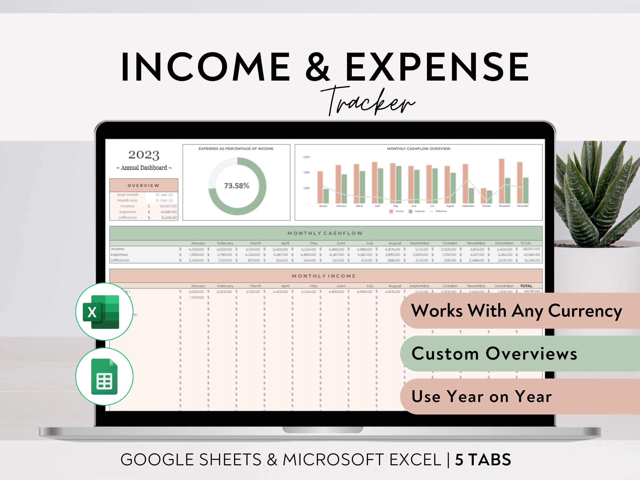 Income and Expense Tracker Excel Spreadsheet Google Sheets Small ...