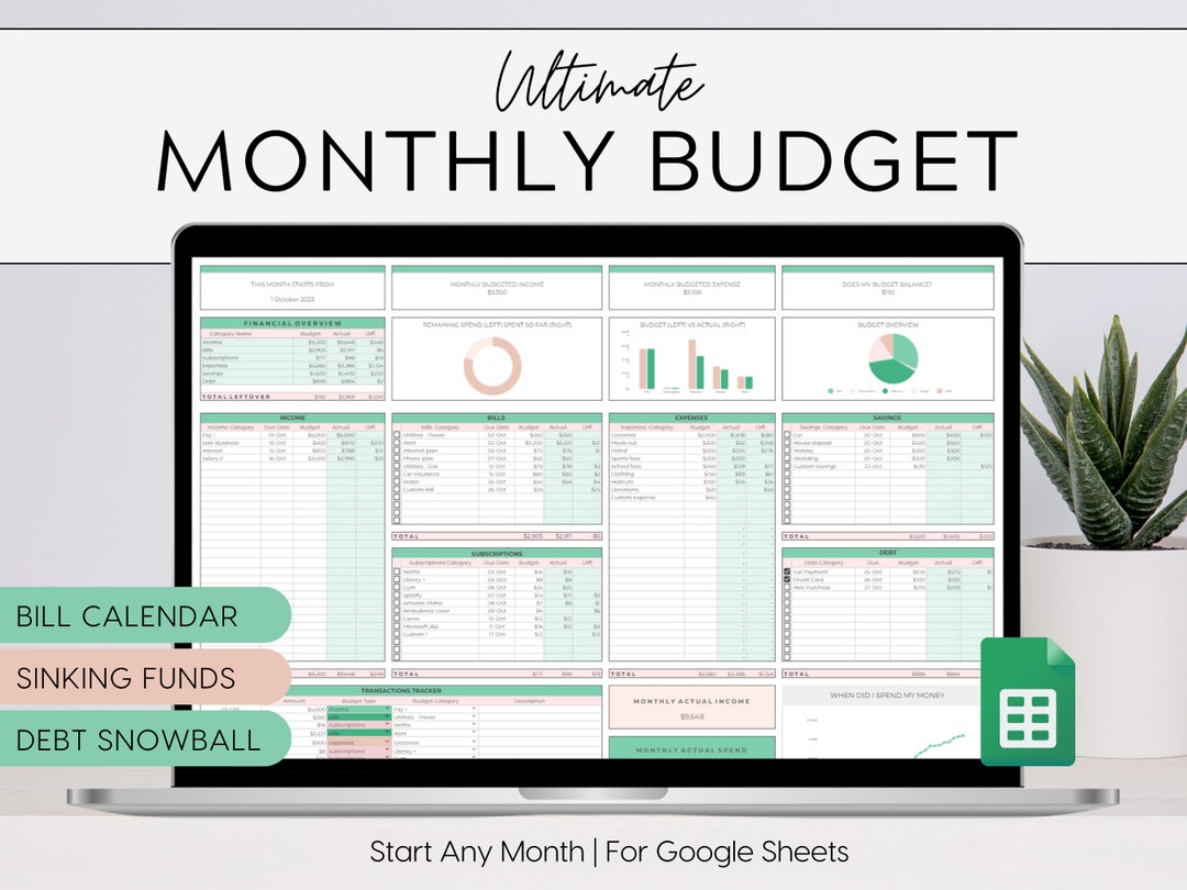 Ultimate Monthly Budget Spreadsheet for Google Sheets Savings - Etsy