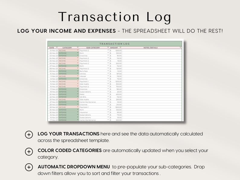 Income and Expense Tracker Excel Spreadsheet Google Sheets Small ...