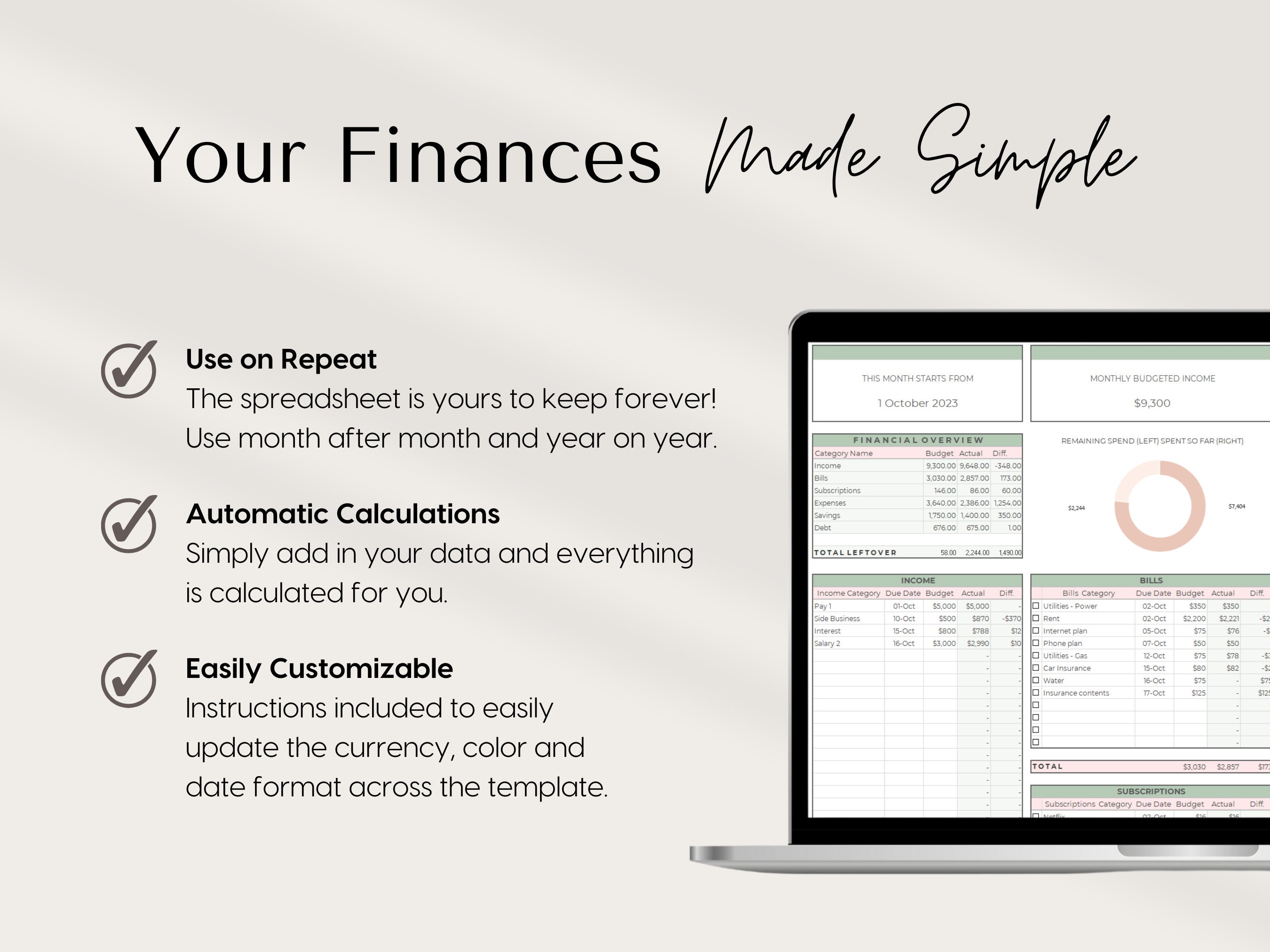 Ultimate Monthly Budget Spreadsheet Excel Financial Worksheet Google ...