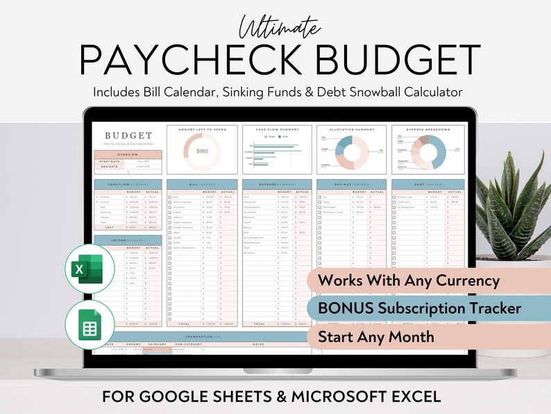 Ultimate Paycheck Budget Spreadsheet Excel Budget Planner Google Sheets ...