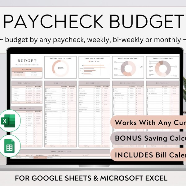 Ultimate Paycheck Budget Spreadsheet Excel Budget Planner Google Sheets ...