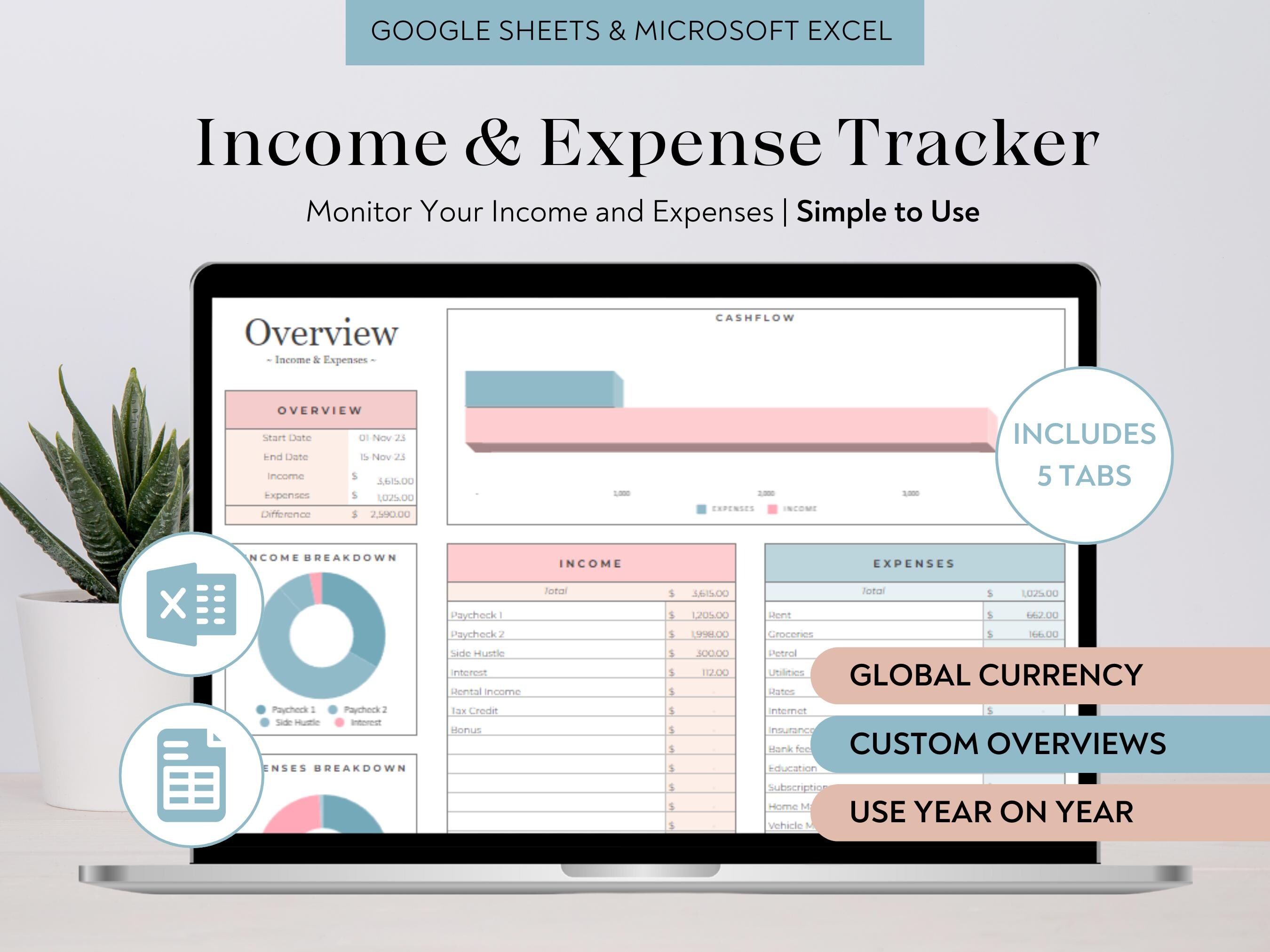 Income and Expense Tracker Spreadsheet Excel Expenses Tracker Google ...