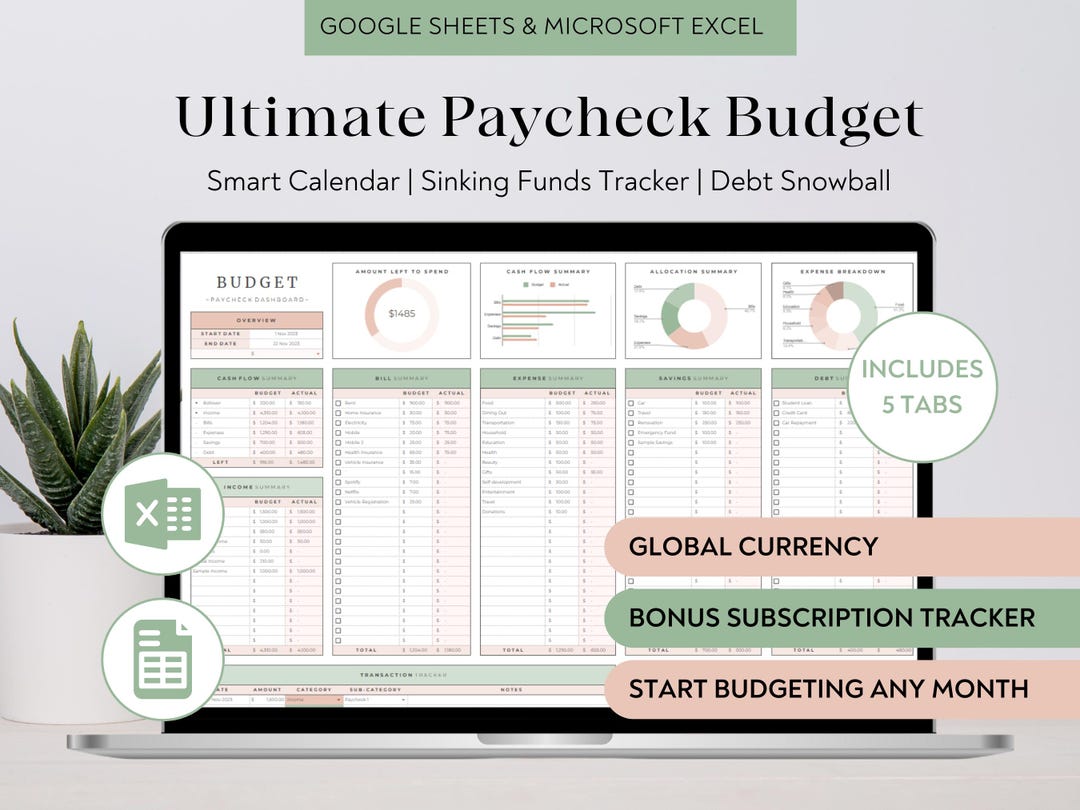 Ultimate Paycheck Budget Spreadsheet Excel Budget Planner Google Sheets ...