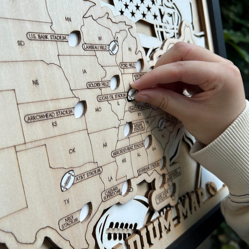 Custom Football Stadium Map: 3D Wooden Travel Tracker, Football Fan ...