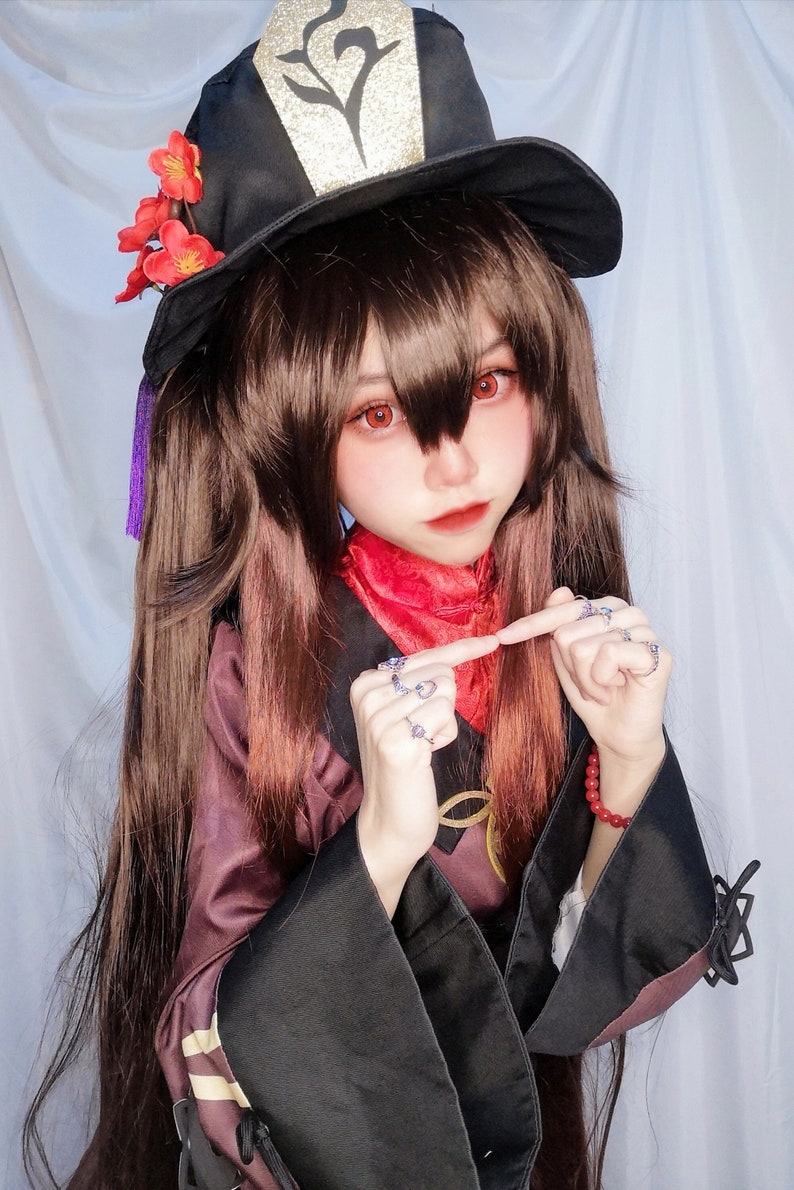 Genshin Cosplay Costume Hu Tao Wig Hat Set Halloween Party - Etsy