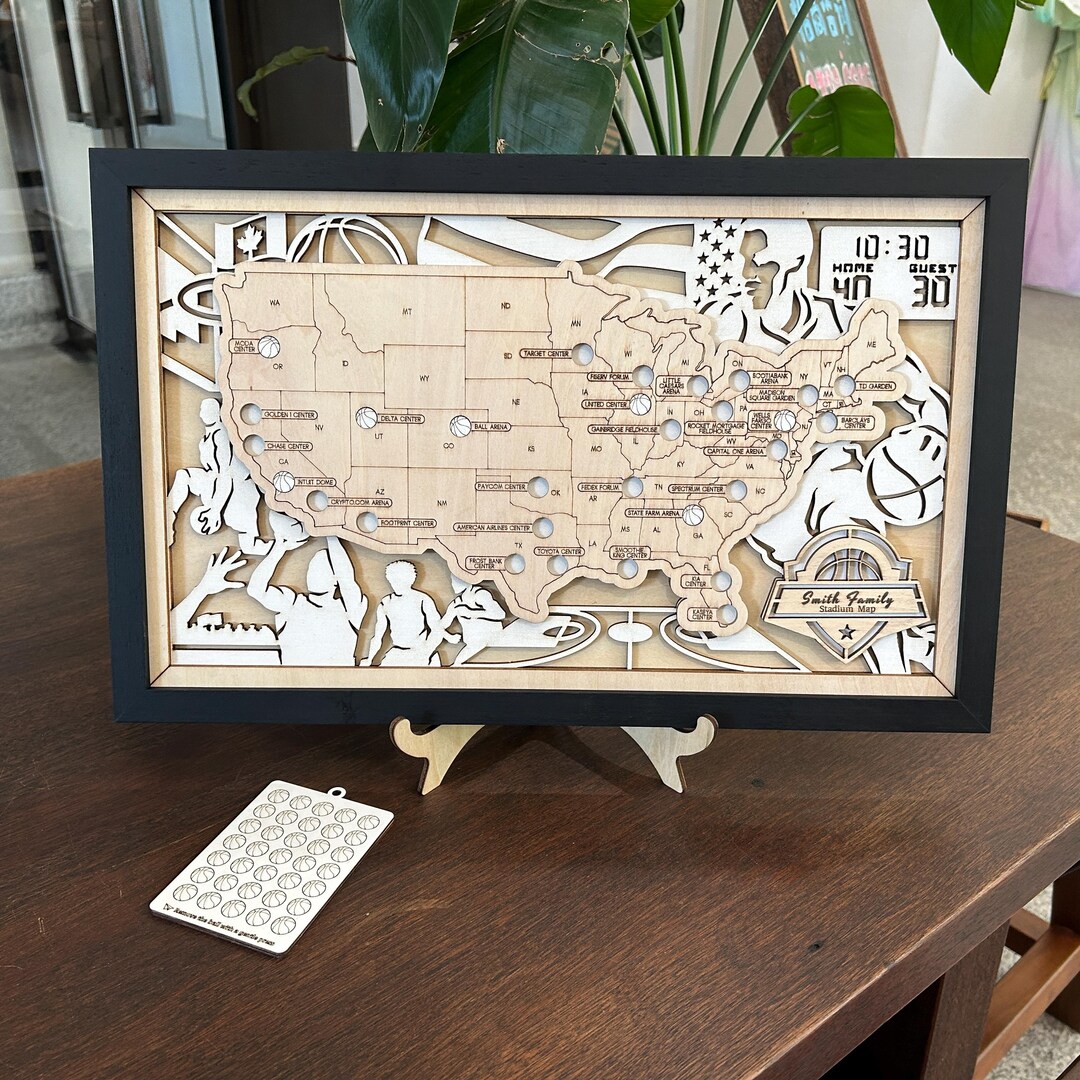 Personalized Basketball Stadium Map, 3D Wooden Travel Tracker - Etsy UK