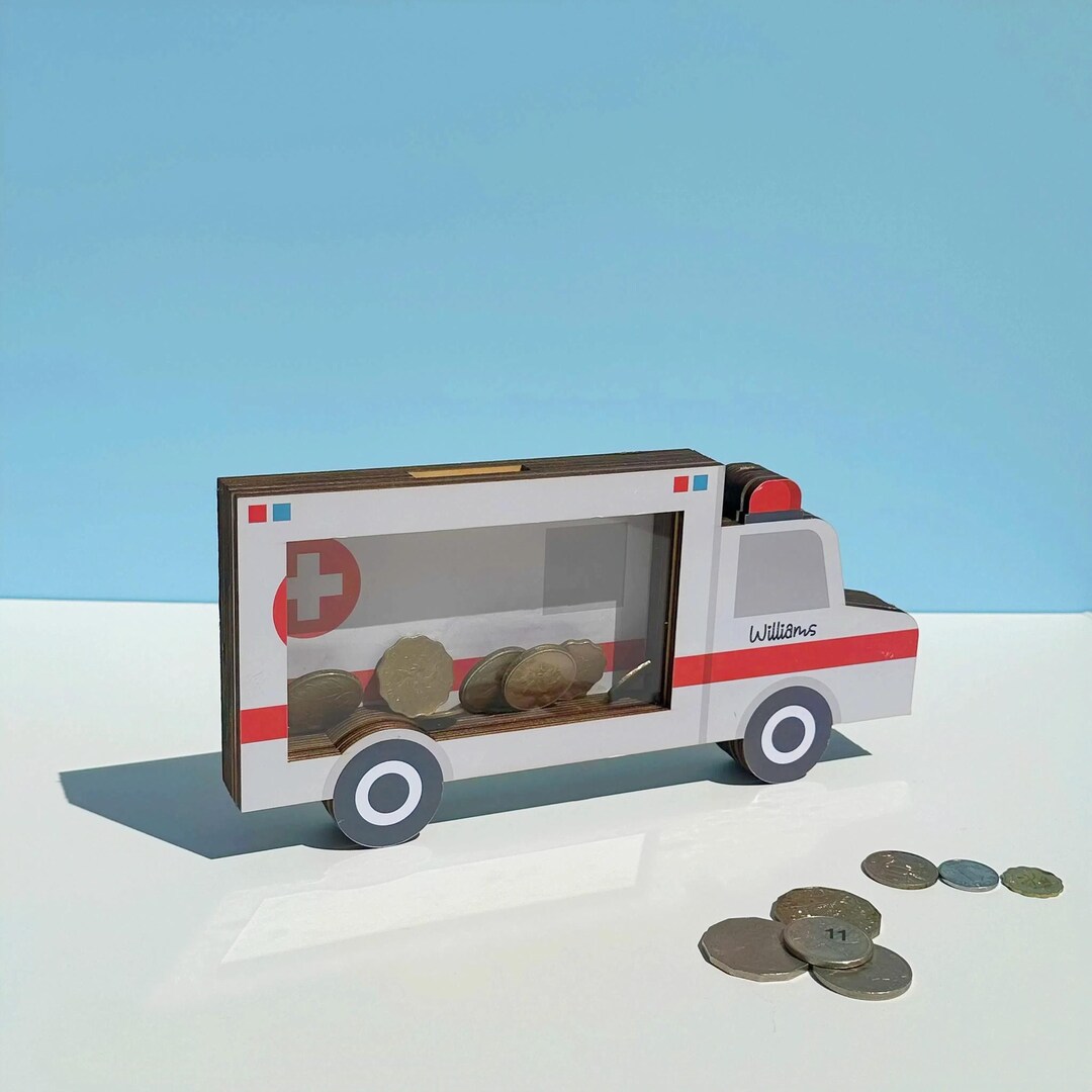 Personalized Ambulance Bus Piggy Bank: Custom Wood Money Box - Etsy