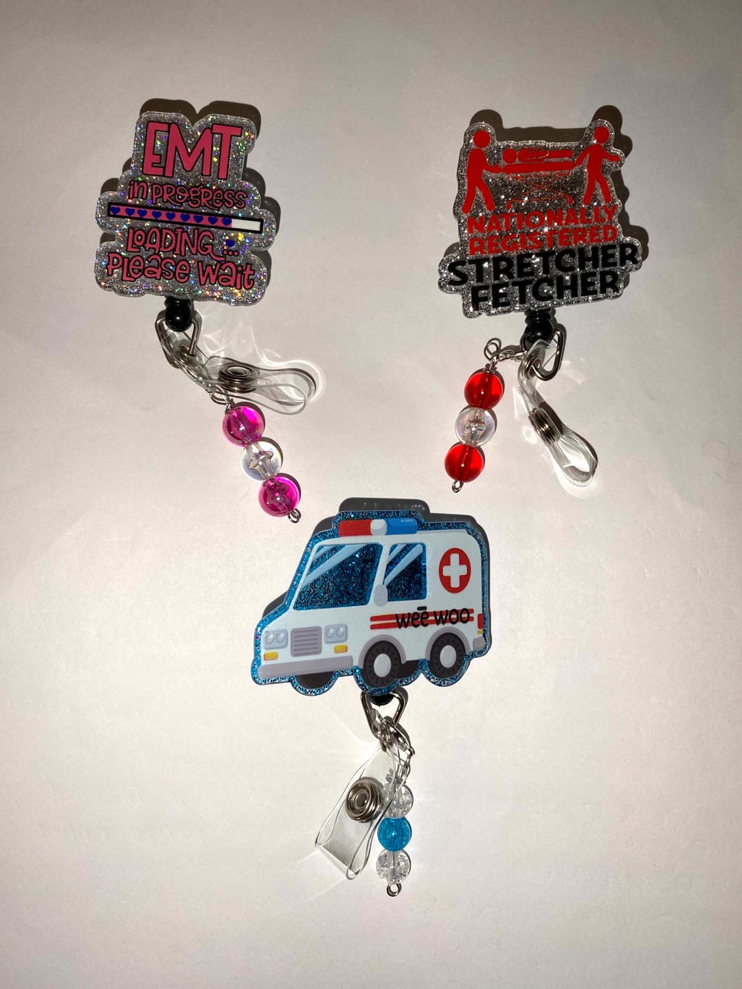 Retractable Emt/paramedic Badge Reel With Beads - Etsy