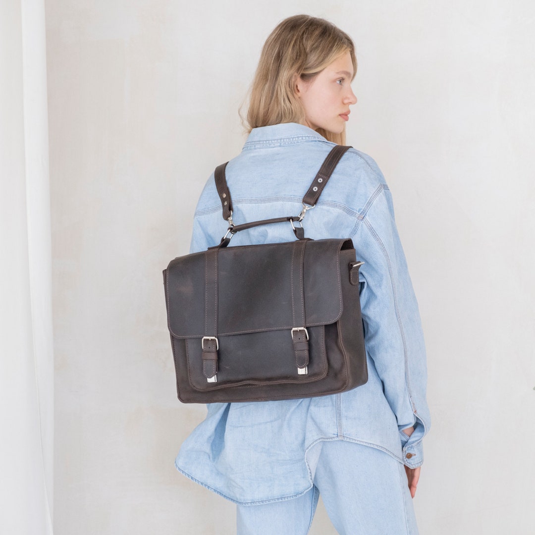 Convertible Leather Backpack Briefcase, Backpack Messenger Bag ...