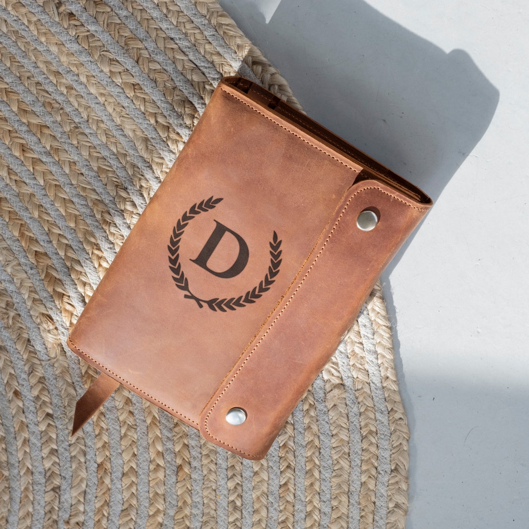 Leather Book Cover Engraved, Leather Book Case Custom, Book Cover With ...