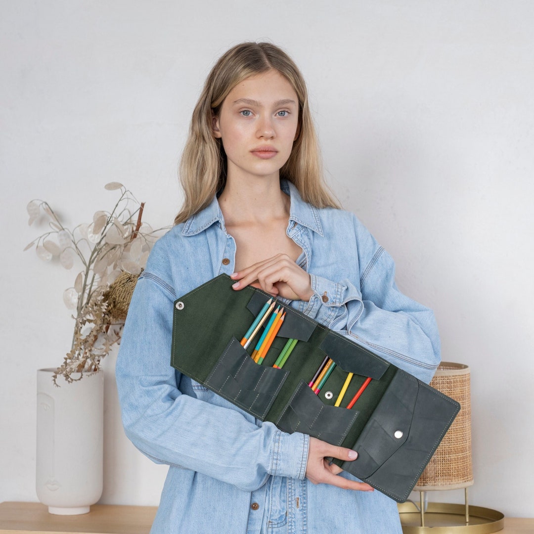 Custom Leather Artist Roll, Personalized Pencil Case, Pencil Organizer ...