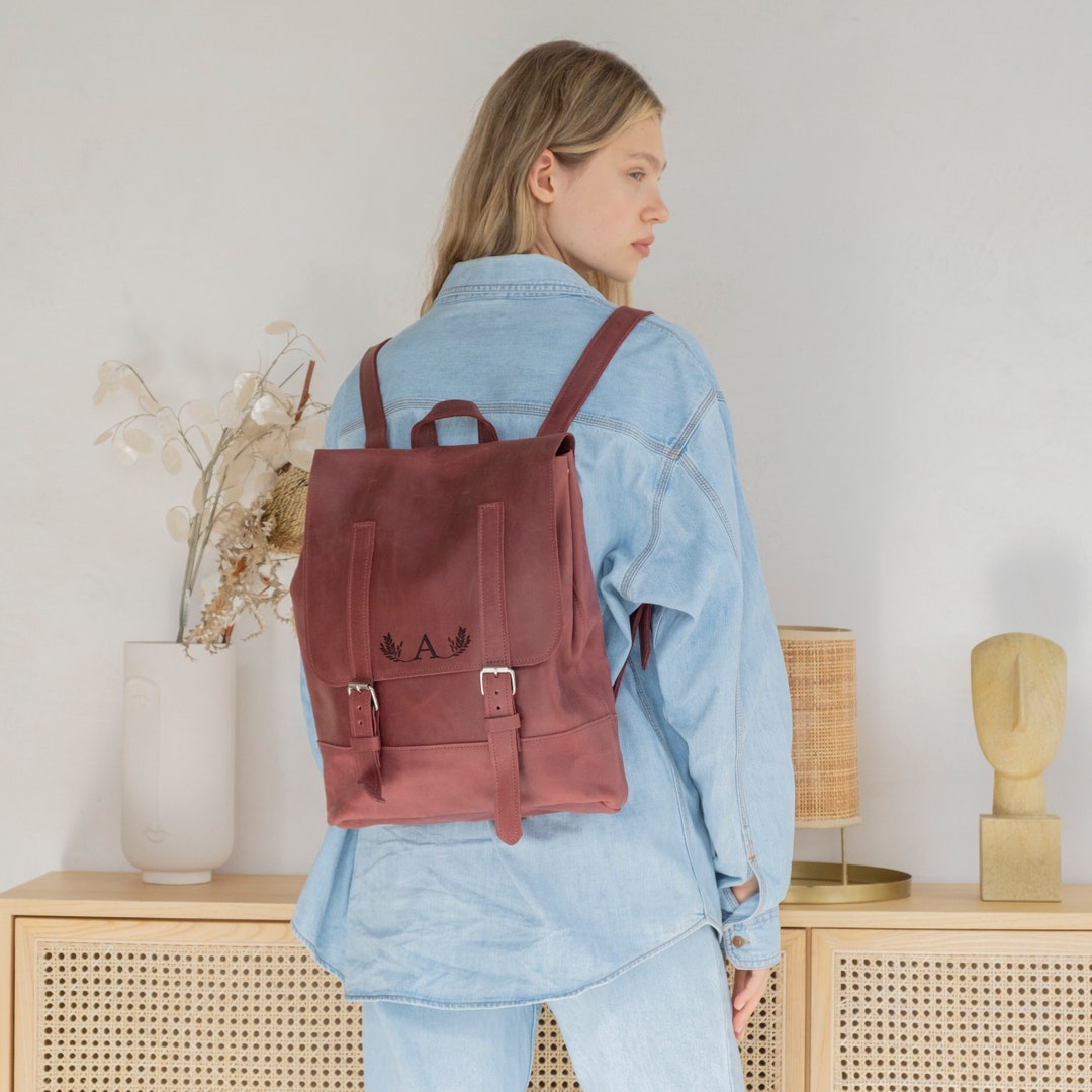 Engraved Leather Backpack, Leather Work Backpack Women, Monogrammed ...