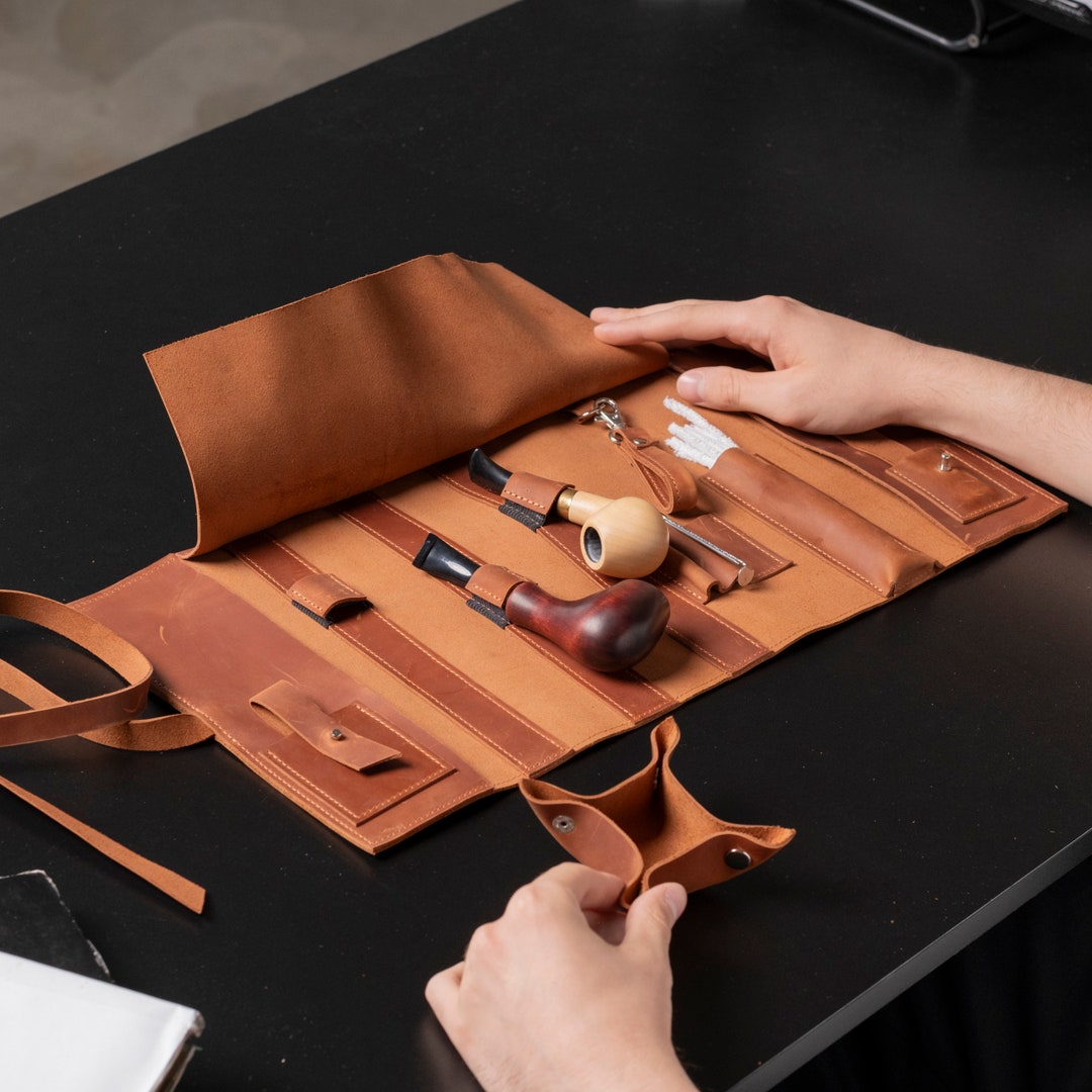 Leather Pipes Roll Bag,travel Pipes Pouch,leather Pipe Case,leather ...