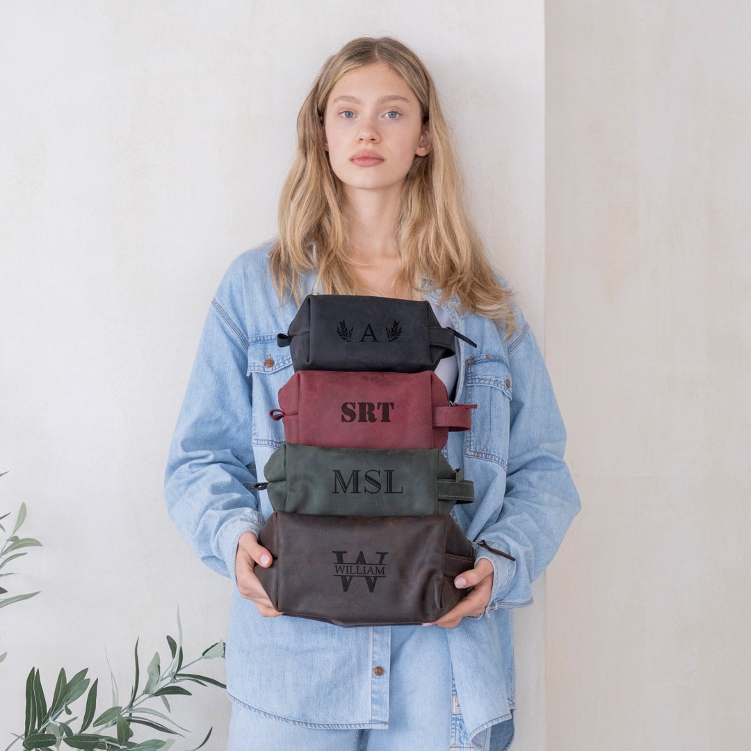 Customized Leather Dopp Kit, Personalized Toiletry Bag, Travel Toiletry ...