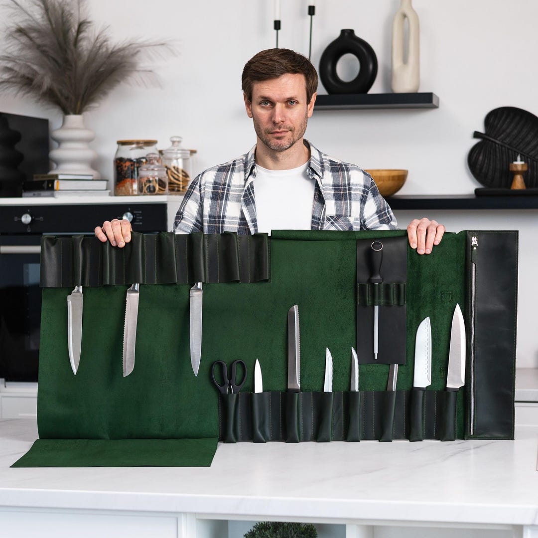 Monogrammed Leather Knife Roll, Customized Knife Bag, Kitchen Knife ...