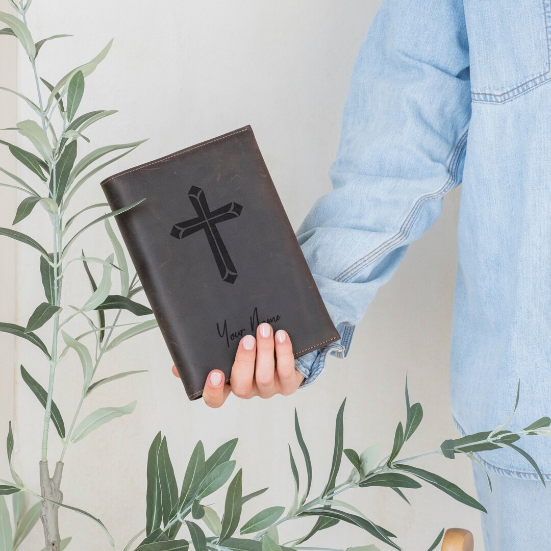 Leather Bible Cover Custom, Bible Cover With Name, Handmade Leather ...