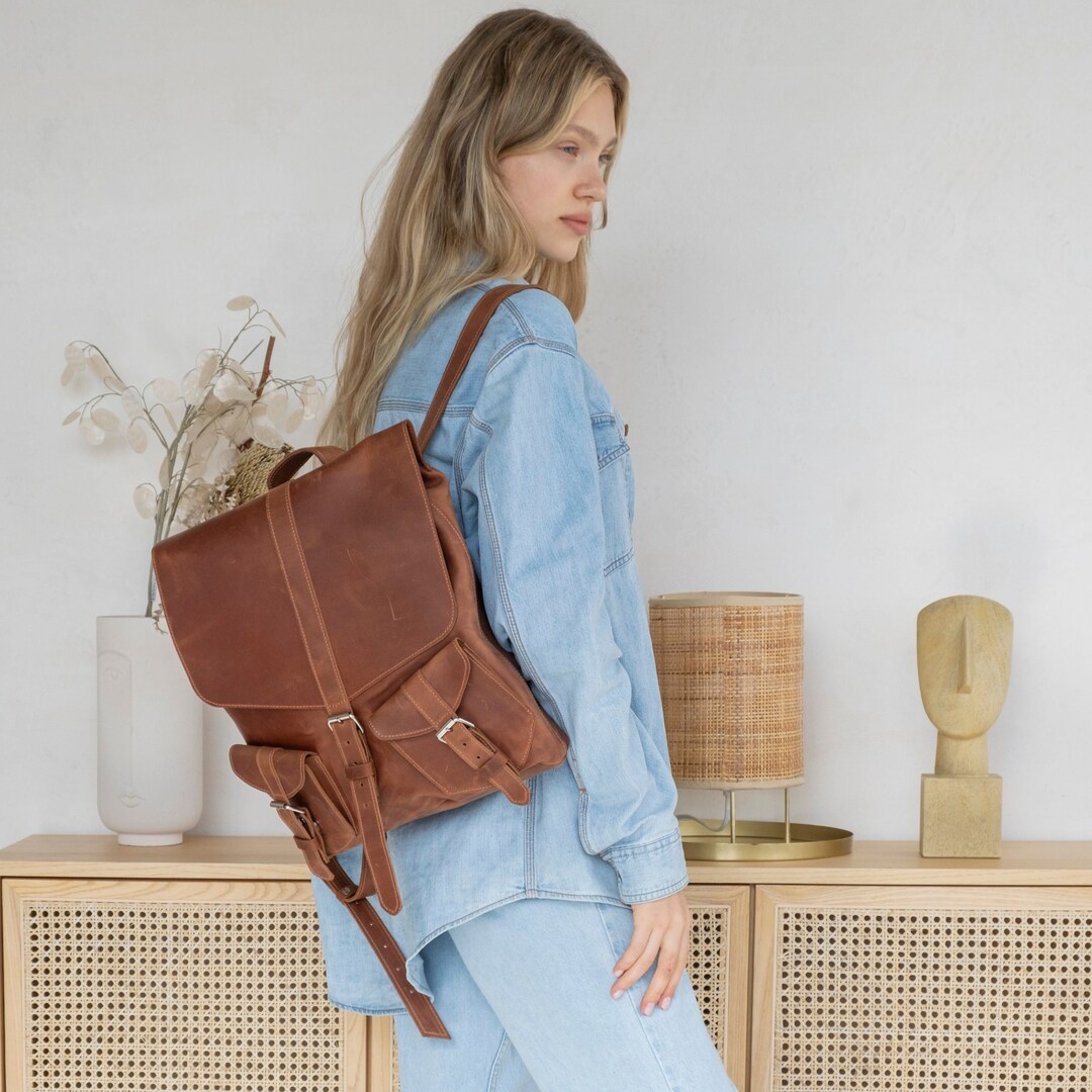 Leather Laptop Rucksack for Women, Customized Backpack, Leather Travel ...
