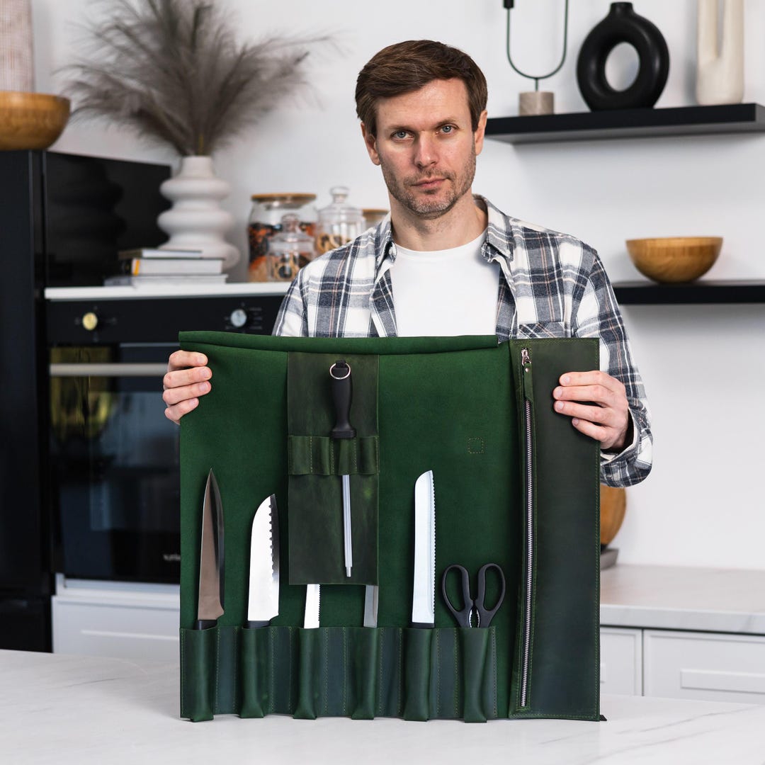 Personalized Chef Knife Roll, Leather Knife Roll Bags, Leather Knife ...