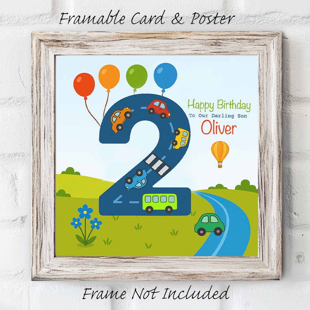 Age Two Birthday Card | Poster. Number 2 Road Car & Personalised Name ...