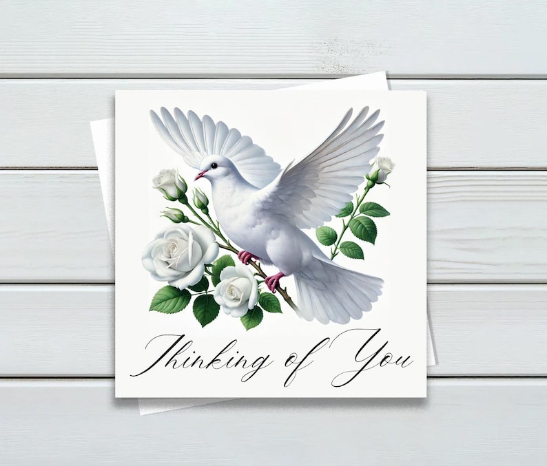 Sympathy Card, Beautiful Dove of Peace, Thinking of You. Single Square ...