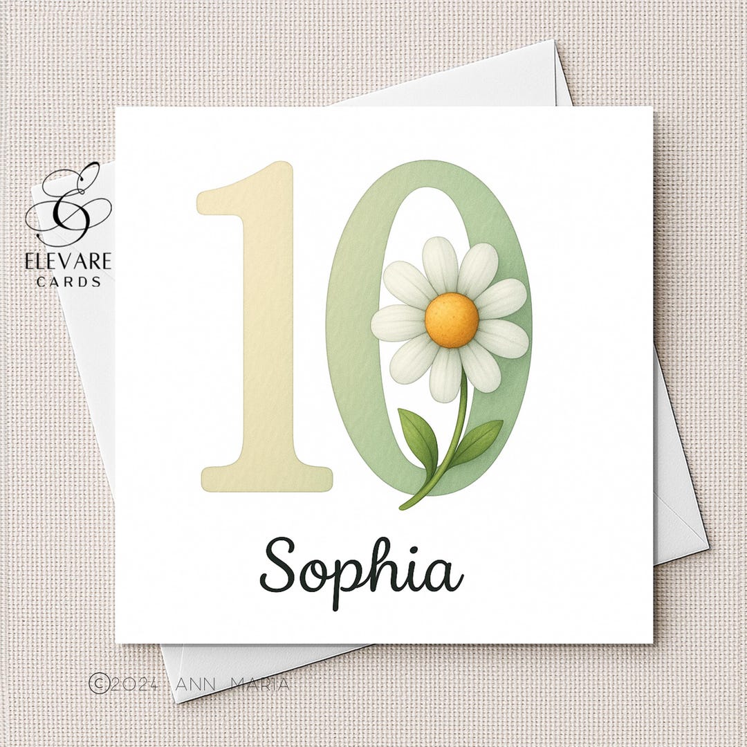 Age Ten, Birthday Card | Poster. Number 10 Daisy Design & Personalised ...