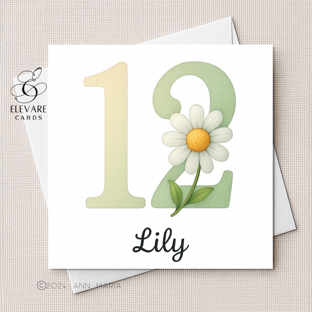 Age Twelve, Birthday Card | Poster. Number 12 Daisy Design ...