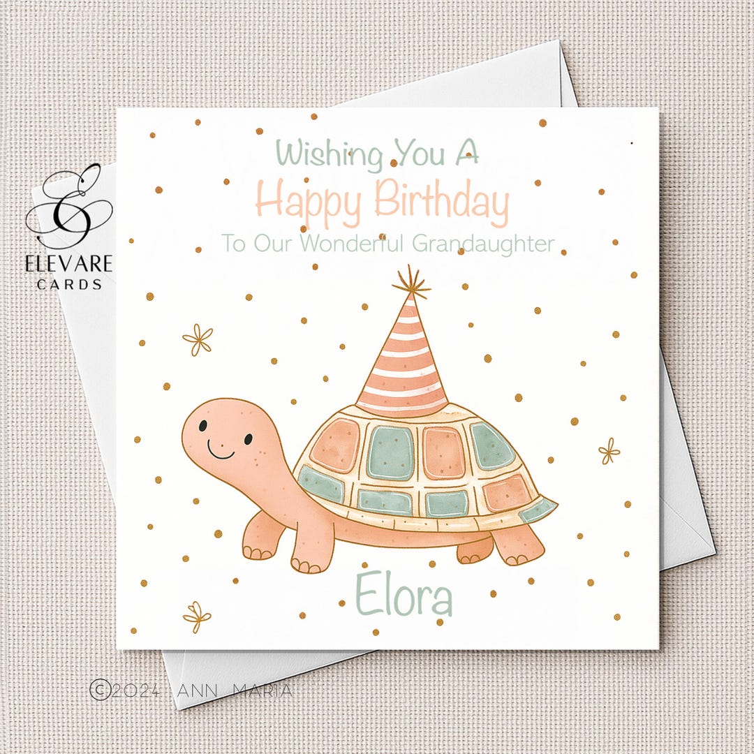 Cute Turtle Card | Poster. Nursery Pastels Designed & Personalised Name ...