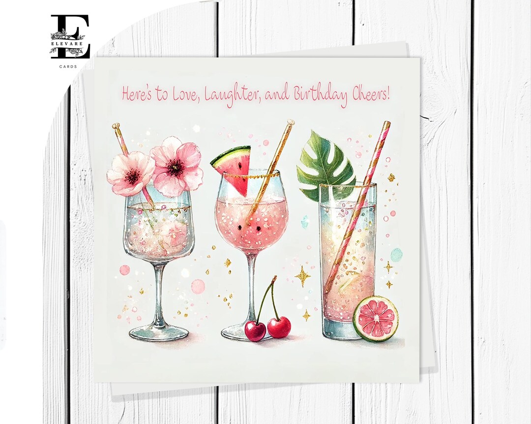 Happy Birthday Card, 3 Glasses of Gin Fizz Party Cocktails, Birthday ...