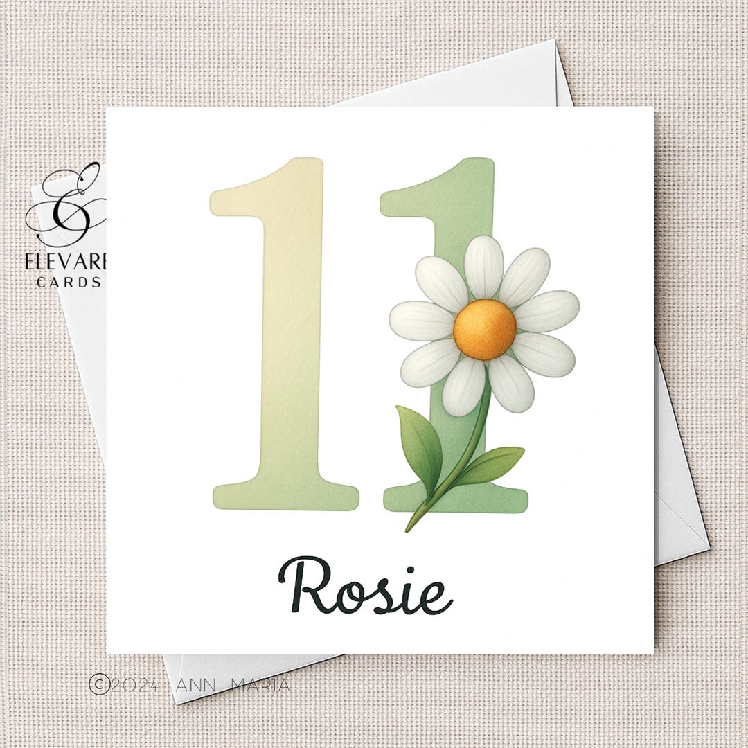 Age Eleven, Birthday Card | Poster. Number 11 Daisy Design ...