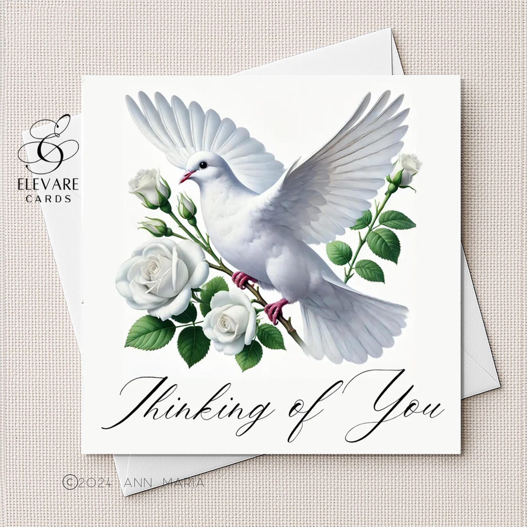 Sympathy Card, Beautiful Dove of Peace, Thinking of You. Single Square ...