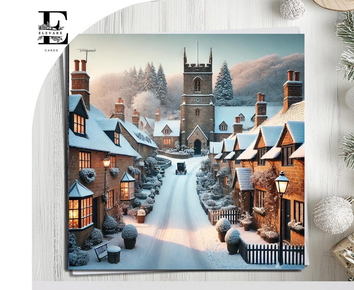 Winter Wonderland English Countryside Village Church Christmas Card ...