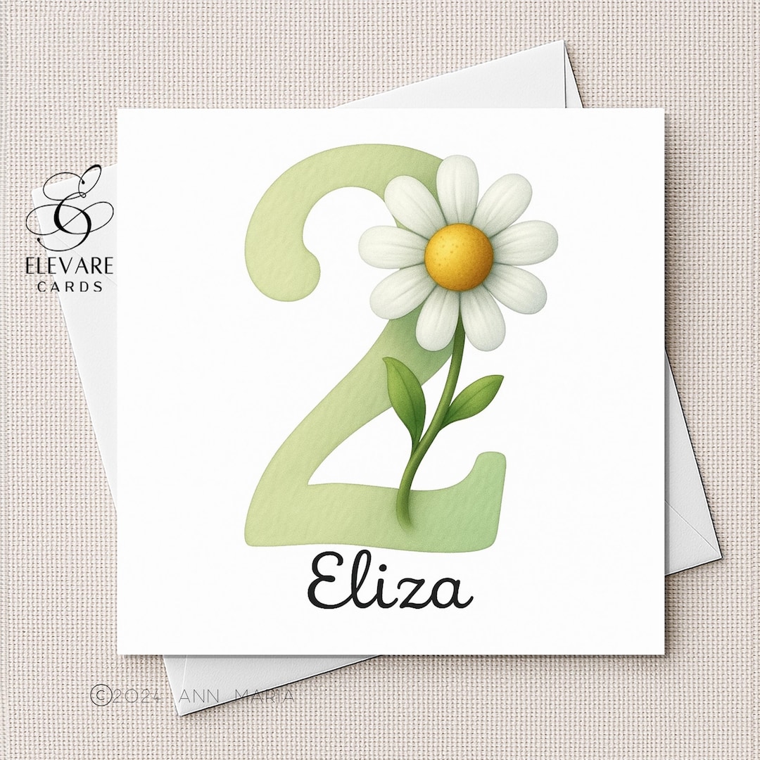 Age Two, Birthday Card | Poster. Number 2 Daisy Design & Personalised ...