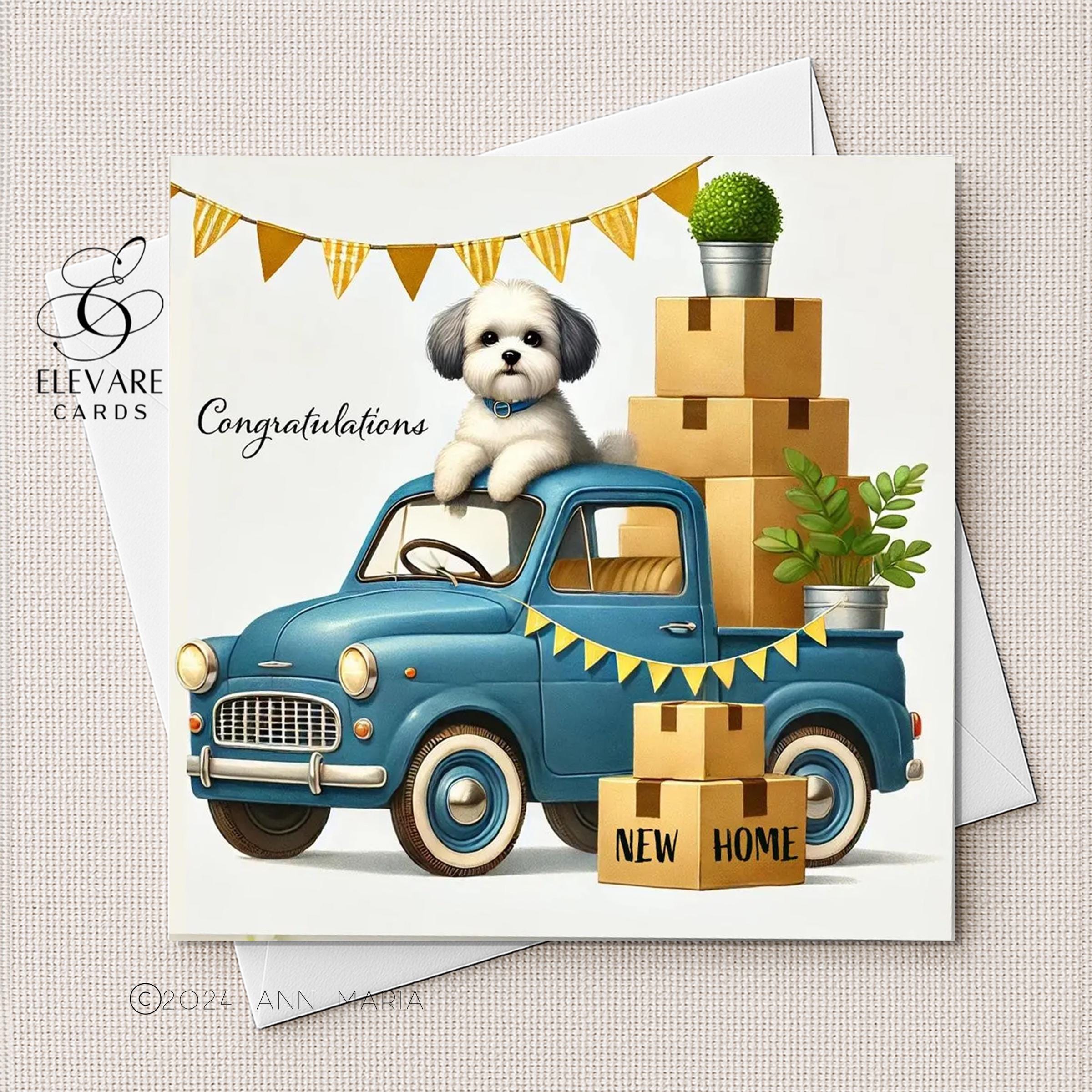 Personalised NEW HOME, Dog, Car, Moving Happy New House, Colourful ...