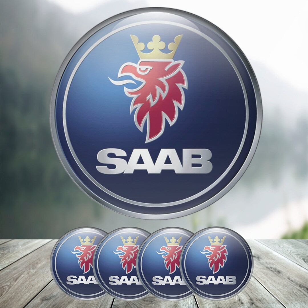 Set of 4 Pcs Saab Stickers Center Wheel Caps Decals High Quality Emblem ...