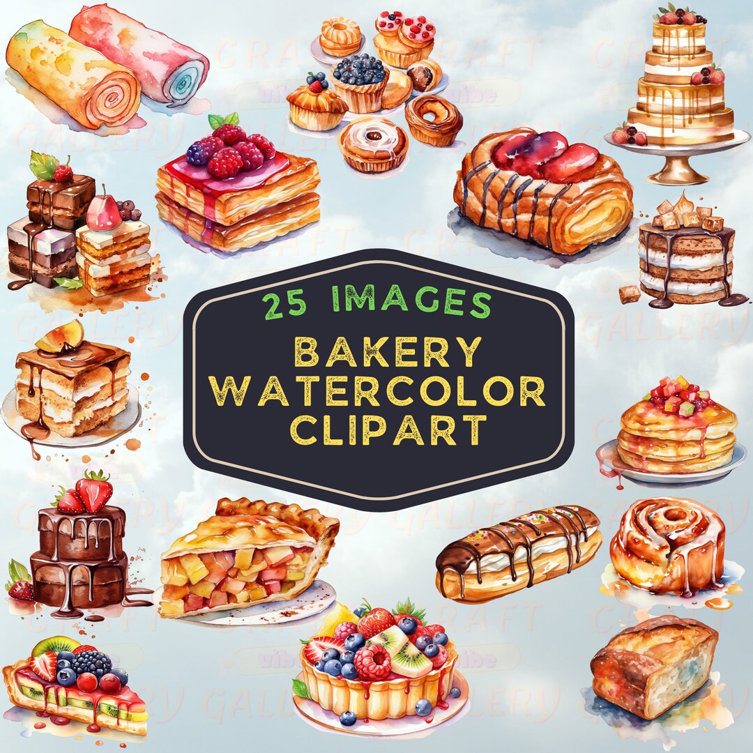 Bakeries Watercolor Clipart Bundle Bakery Images Sweet Treat - Etsy