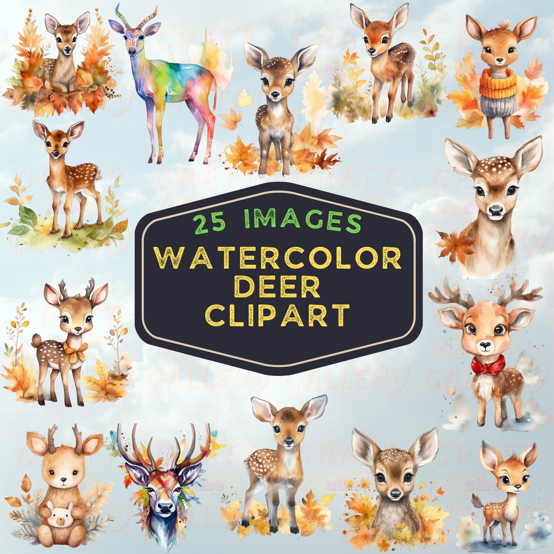 Watercolor Deer Clipart, Baby Deer Clipart, Watercolor Little Animal ...