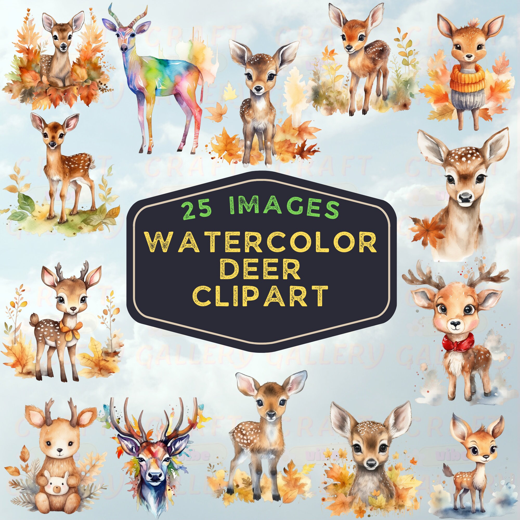 Watercolor Deer Clipart, Baby Deer Clipart, Watercolor Little Animal ...