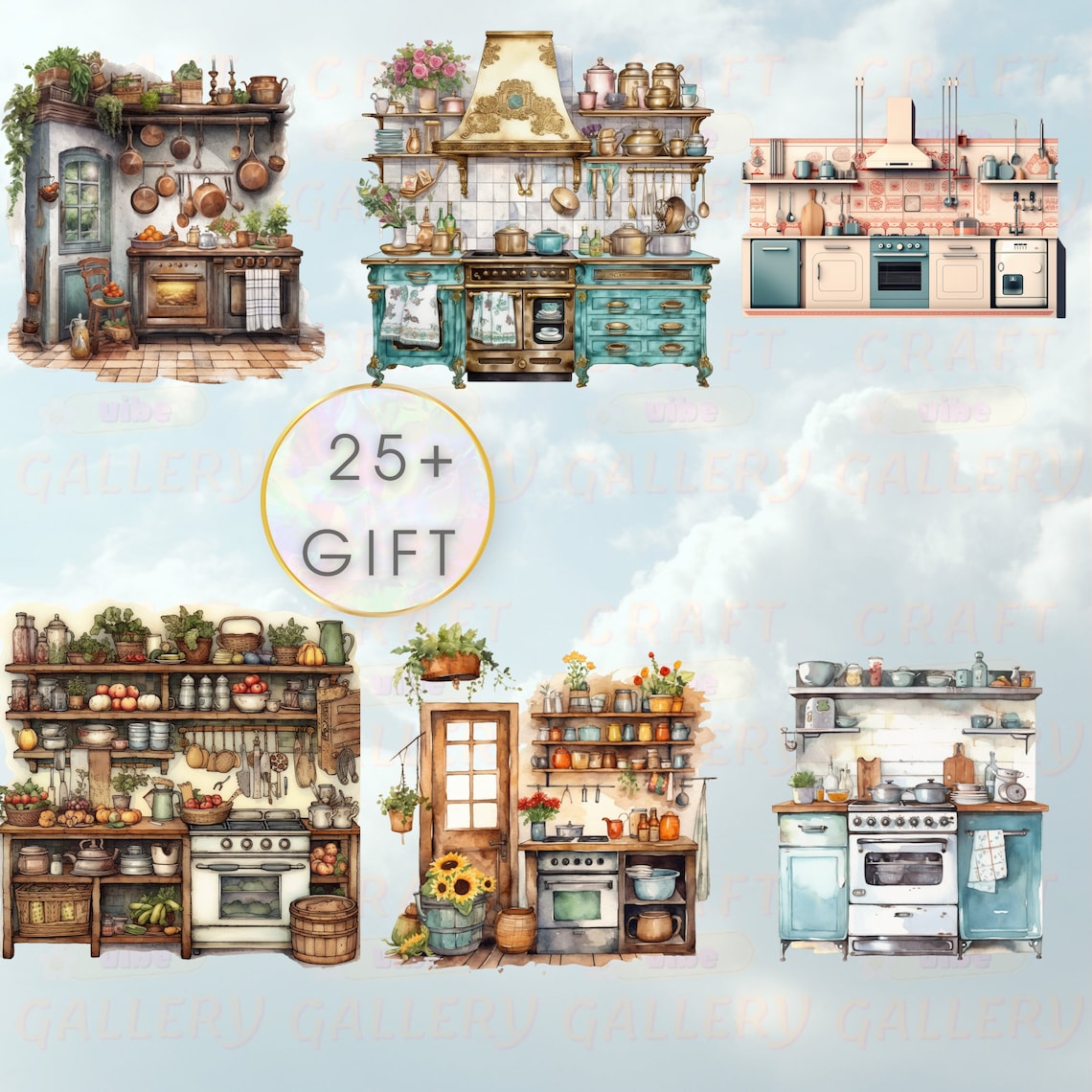 Watercolor Rustic Cooking Clipart Bundle, Kitchen Clipart, Spring ...