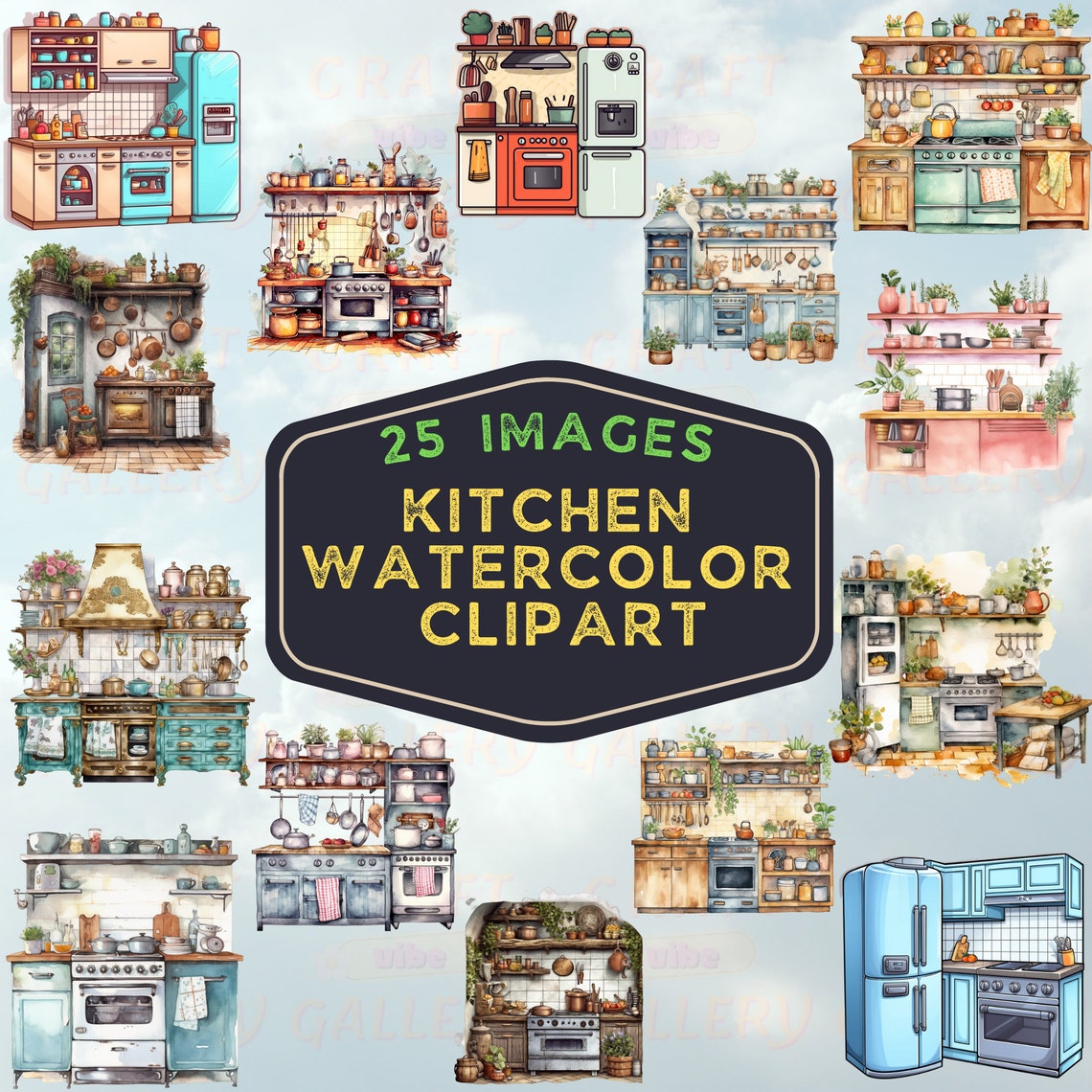 Watercolor Rustic Cooking Clipart Bundle, Kitchen Clipart, Spring ...