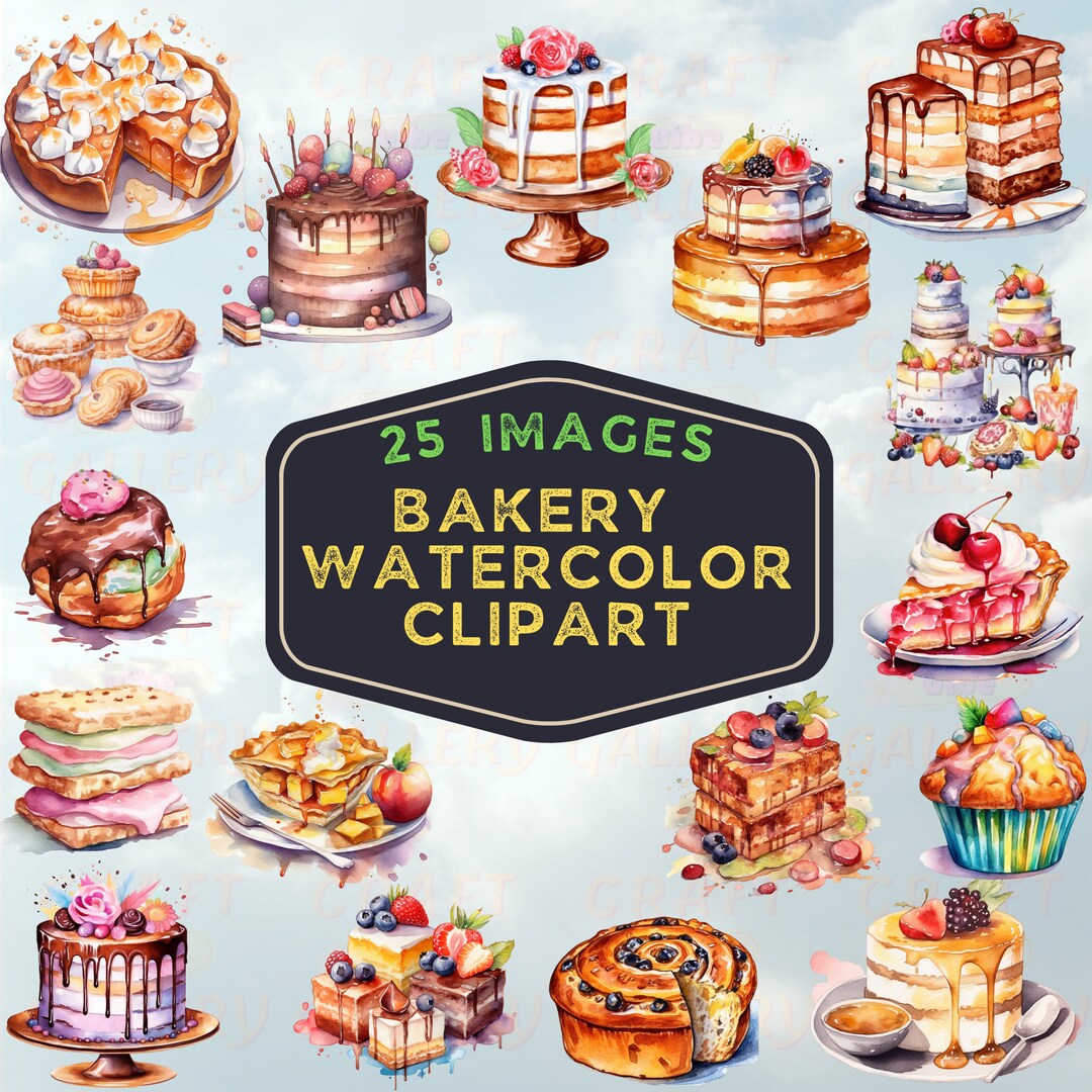 Bakery Watercolor Clipart Sweet Treats Watercolor Clipart - Etsy