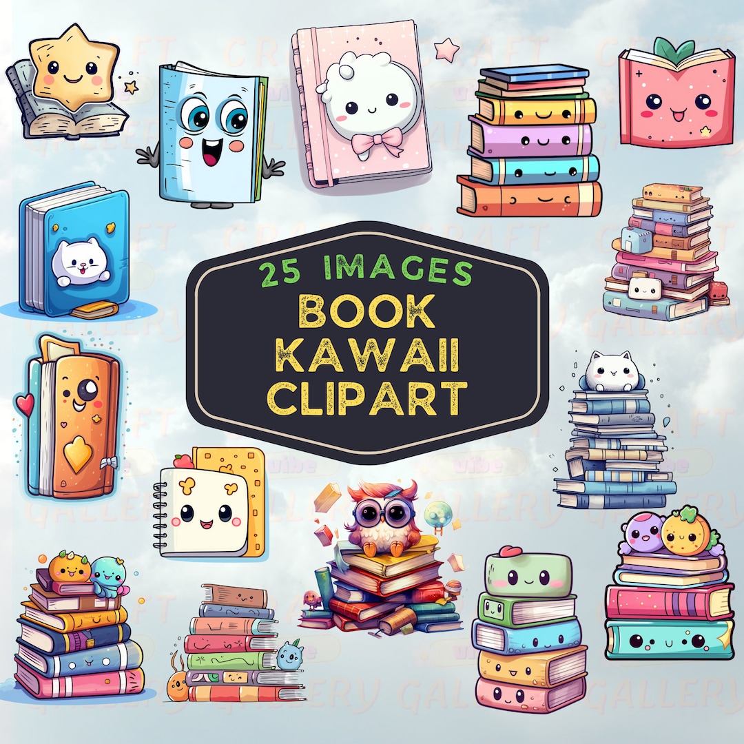 Kawaii Books Clipart, Cute Cartoon School Books Clip Art, Kawaii Book ...